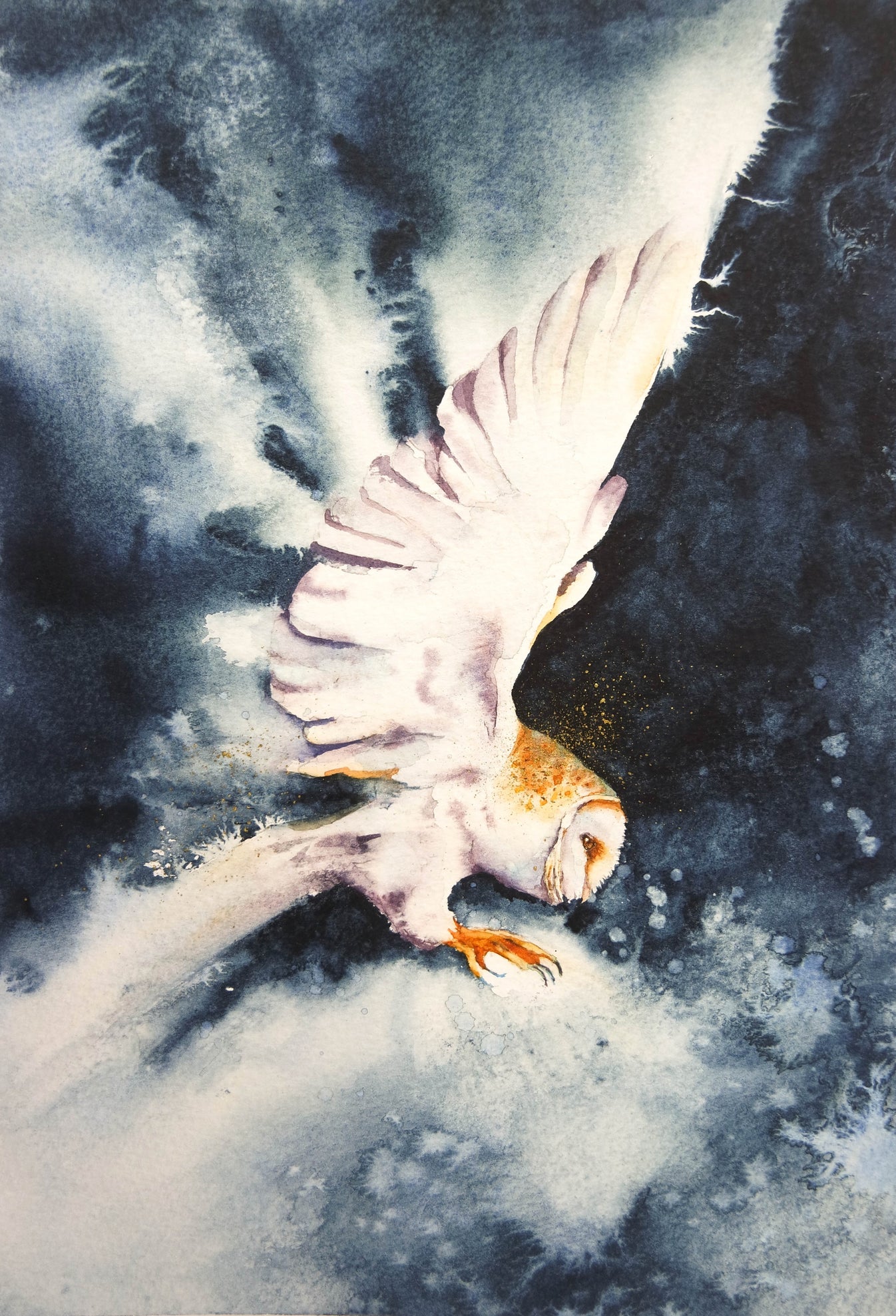 The Indigo Collection ( Barn Owls) 4cards – watercolours by rachel